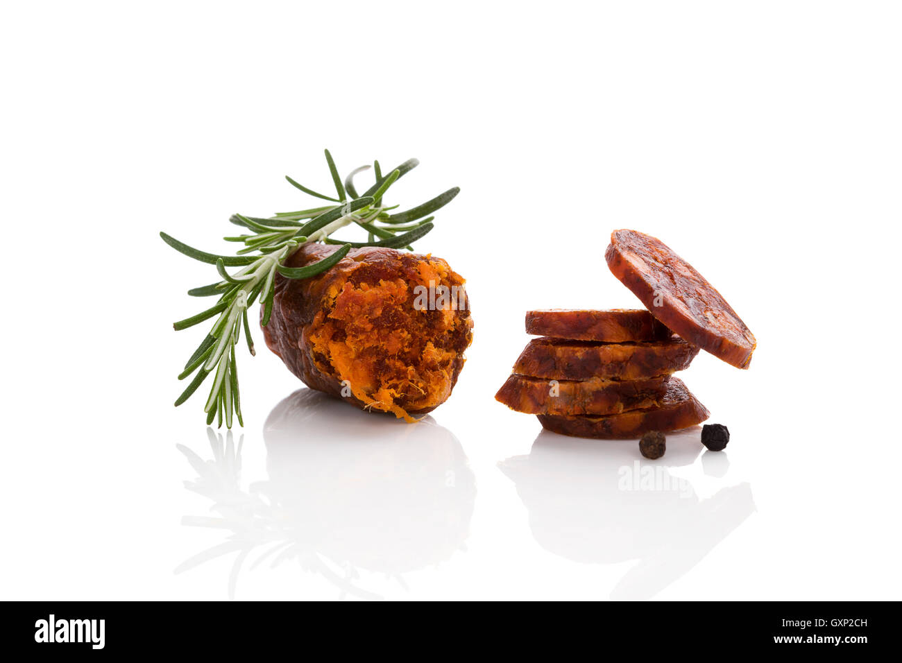 Traditional meat sausage background. Sausages isolated on white ...