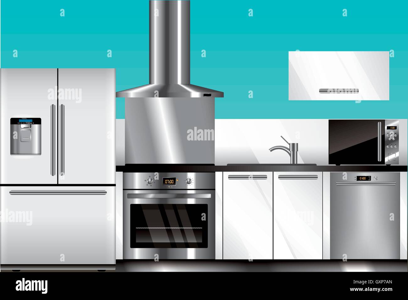 Vector modern kitchen in blue and white colors Stock Vector Image & Art ...