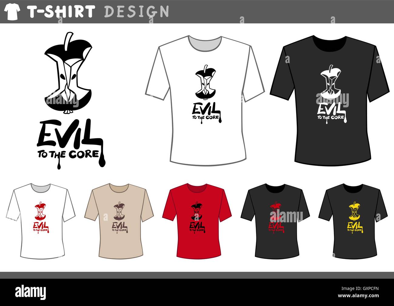 Illustration of T-Shirt Design Template with Apple Core and Evil to the ...
