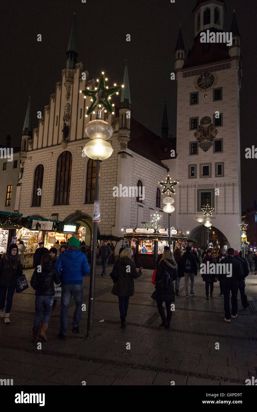 Part of the large Christmas market spreading into Munich Marienplatz in ...