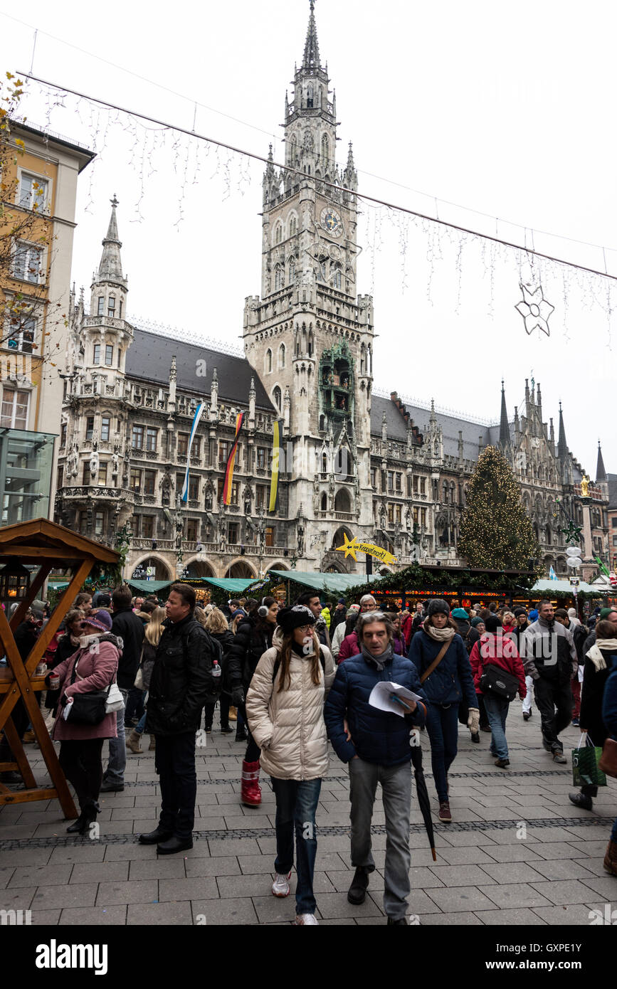 Part of the large Christmas market spreading into Munich Marienplatz in ...
