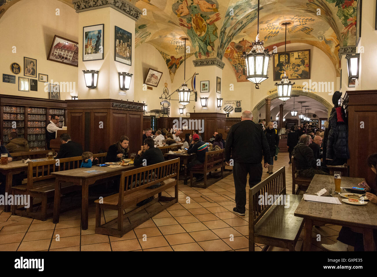The interior of the famous Hofbräuhaus beer hall at Am Platzl in the ...