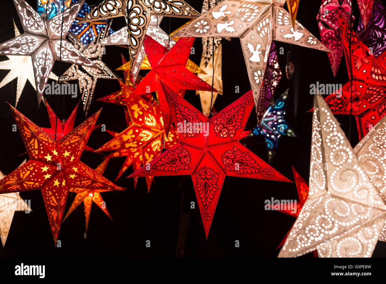 Colourful German Christmas decorations on sale at the Tollwood Winter ...