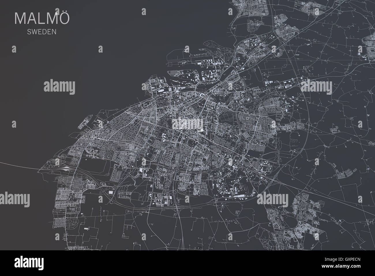 Malmö map, satellite view, city, Sweden. 3d rendering Stock Photo - Alamy
