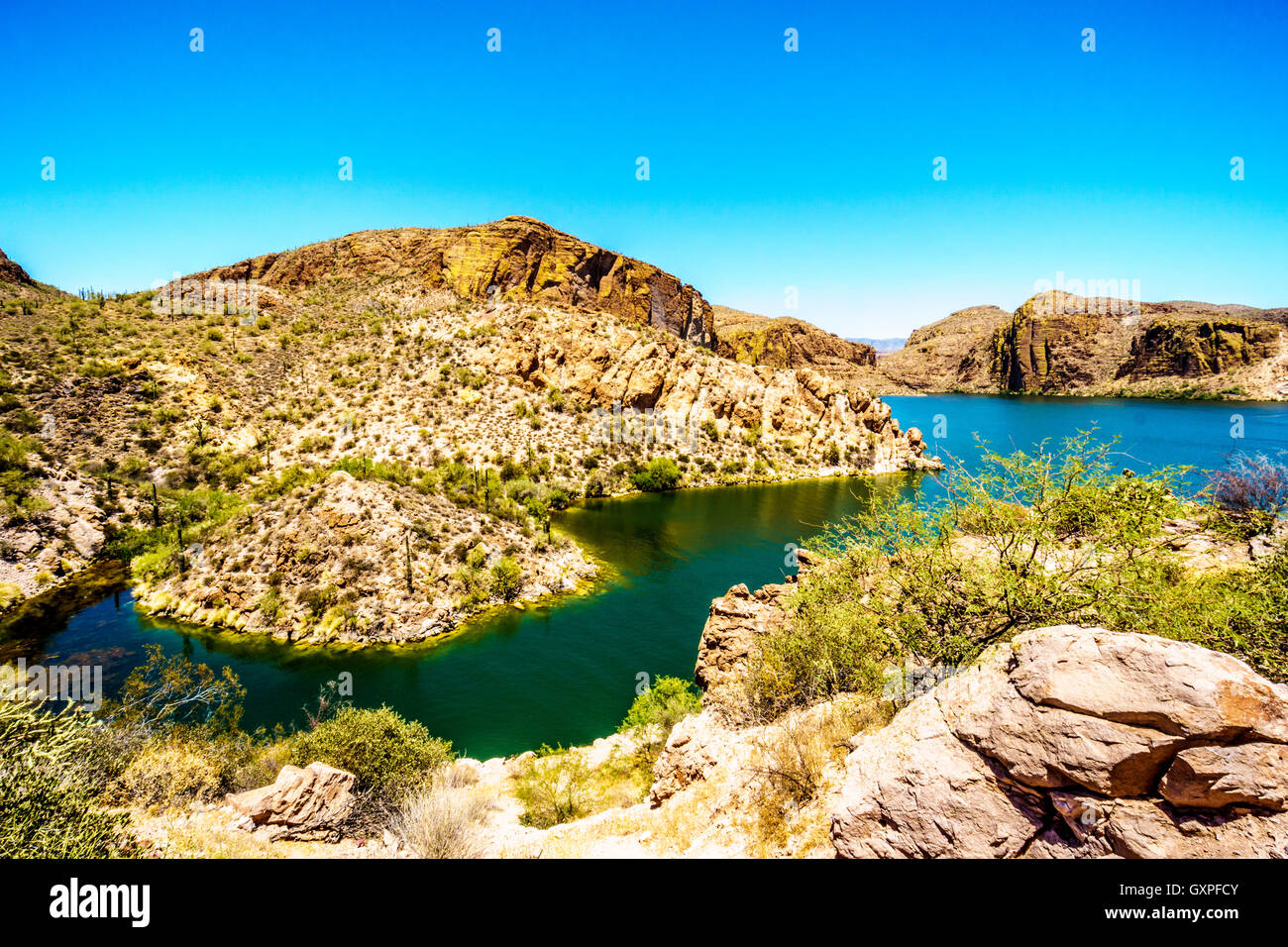 Canyon Lake and the Desert Landscape of Tonto National Forest along the ...