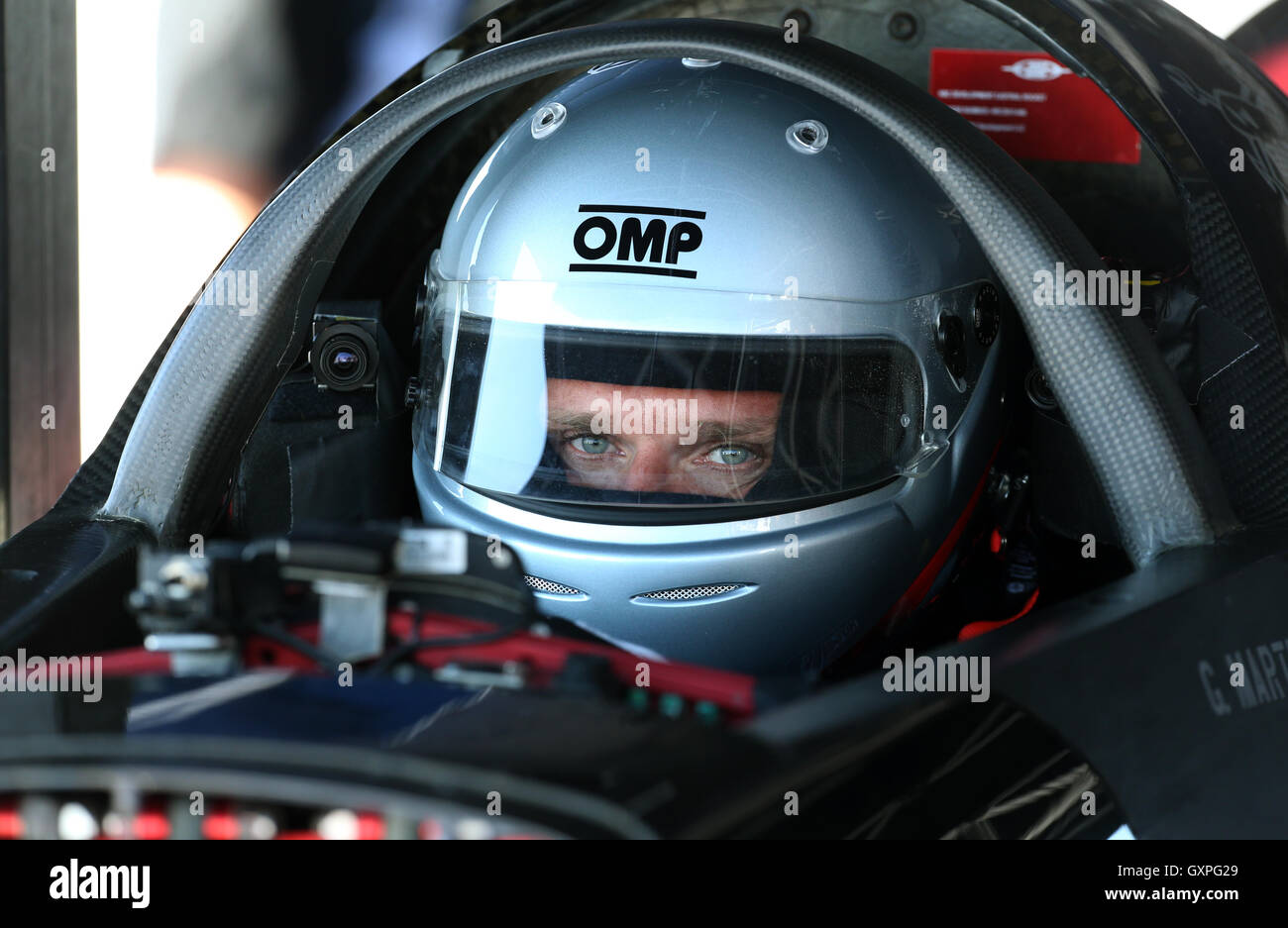 Guy Martin, sits in the cockpit of the Triumph Infor Rocket Streamliner ...