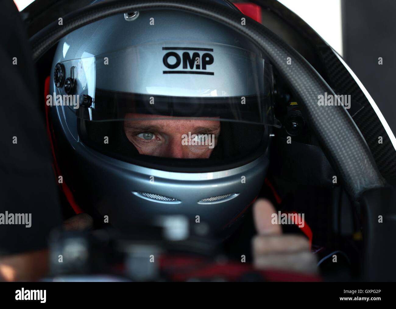 Guy Martin, sits in the cockpit of the Triumph Infor Rocket Streamliner ...