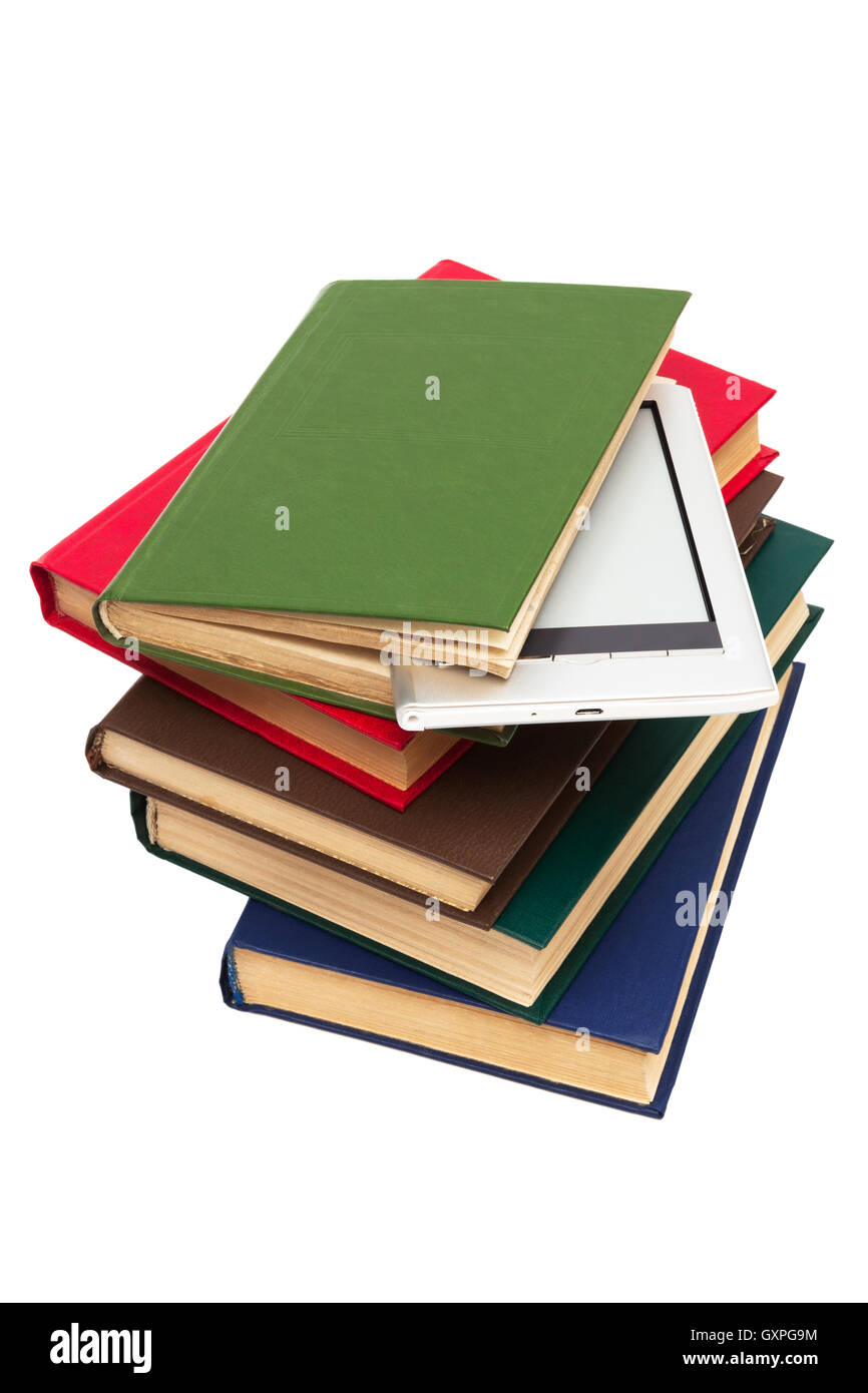 reader and old books on a white background Stock Photo - Alamy