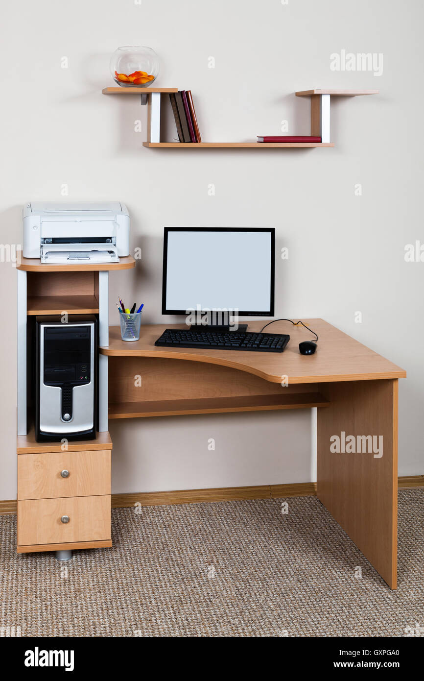 computer and printer on the desk in the office Stock Photo - Alamy