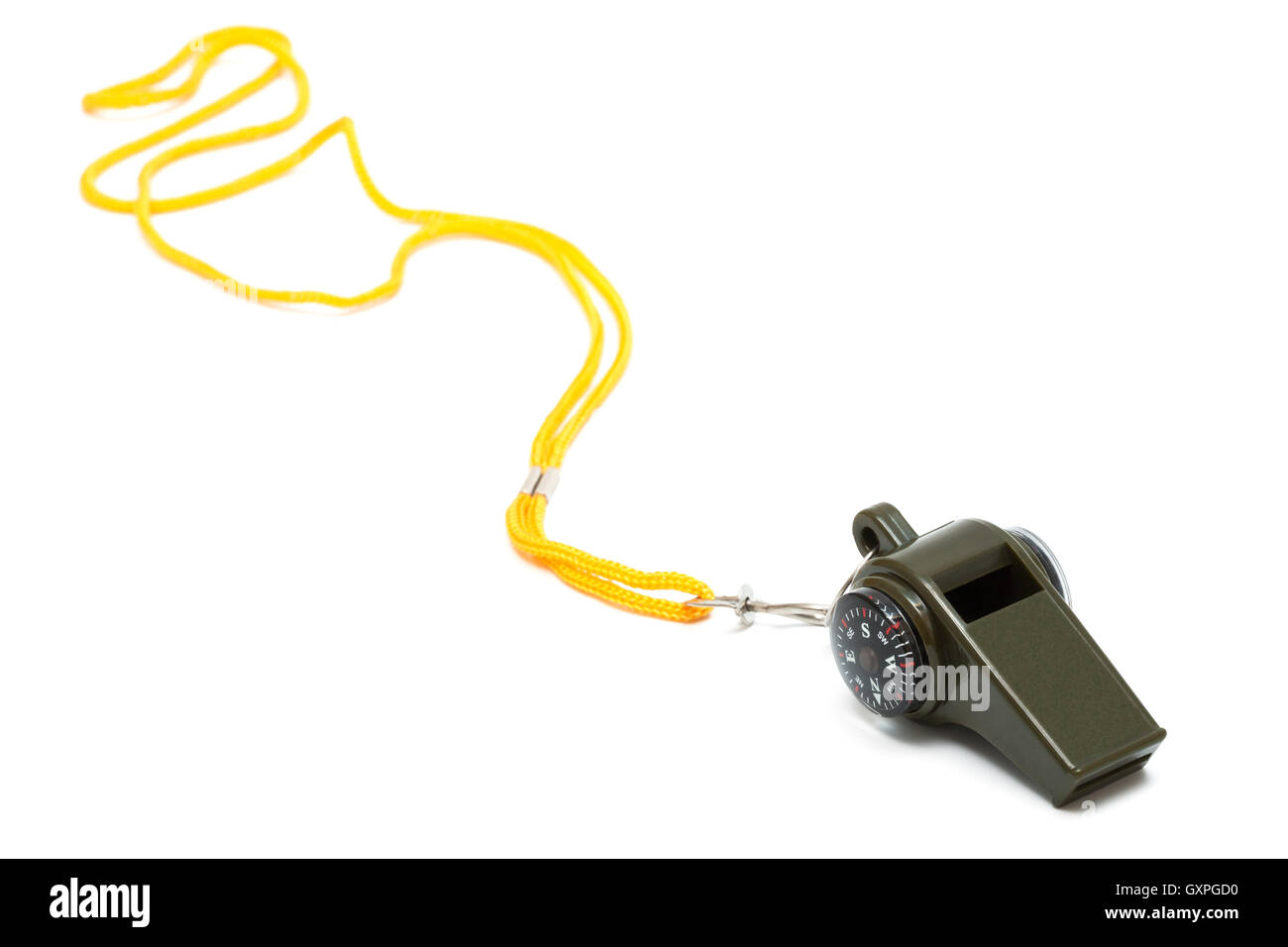 Whistle with a compass on a yellow cord Stock Photo - Alamy