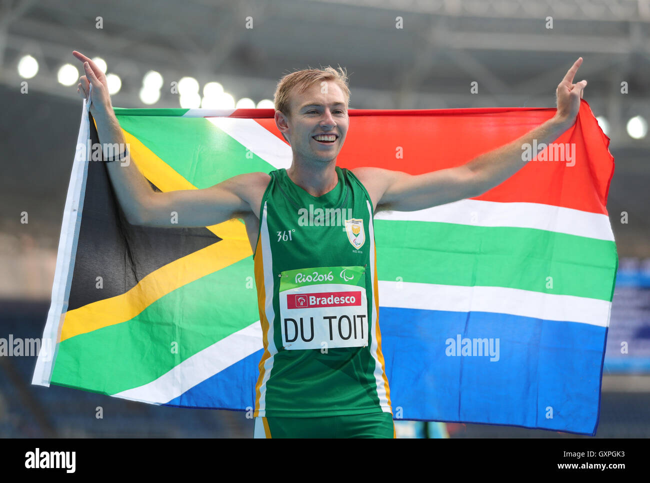 South Africa's Charl Du Toit celebrates winning the Men's T37 400 metre ...