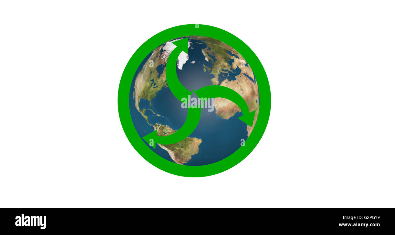 3 Recycle arrow symbols rotating around spinning planet Earth Stock ...