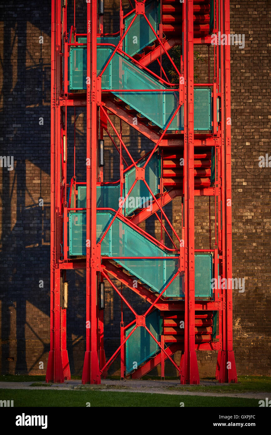 Manchester red stairs exterior tower Iron steps from Castlefield to ...