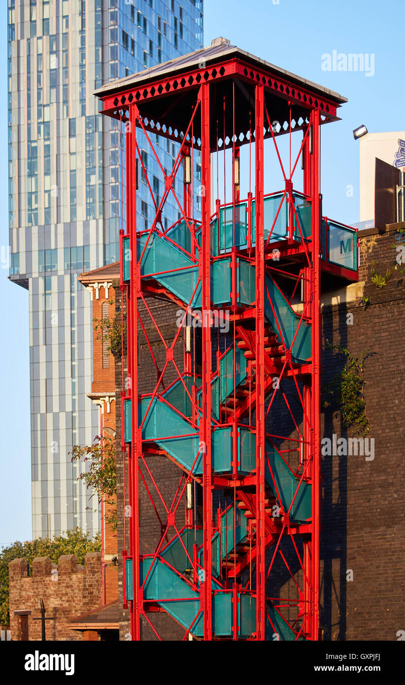 Manchester red stairs exterior tower Iron steps from Castlefield to ...