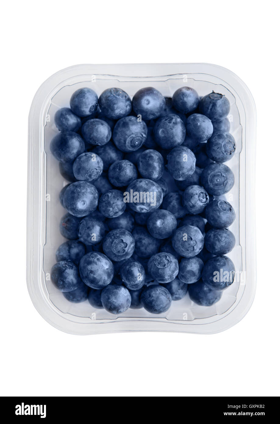 Blueberries in tray isolated on white background. Natural healthy food ...