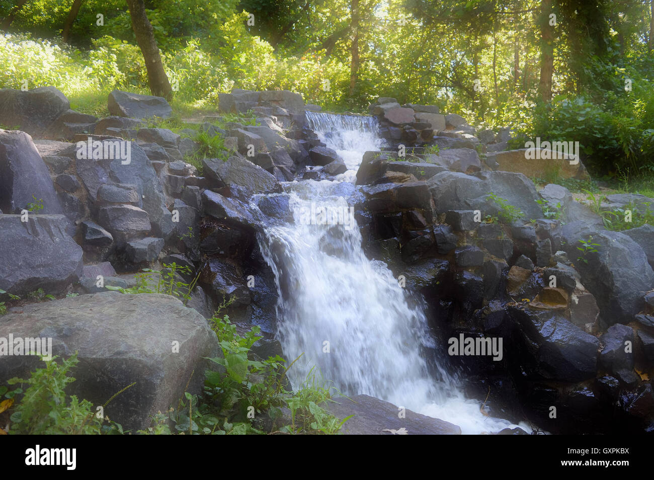 Waterfall in the Park Stock Photo - Alamy