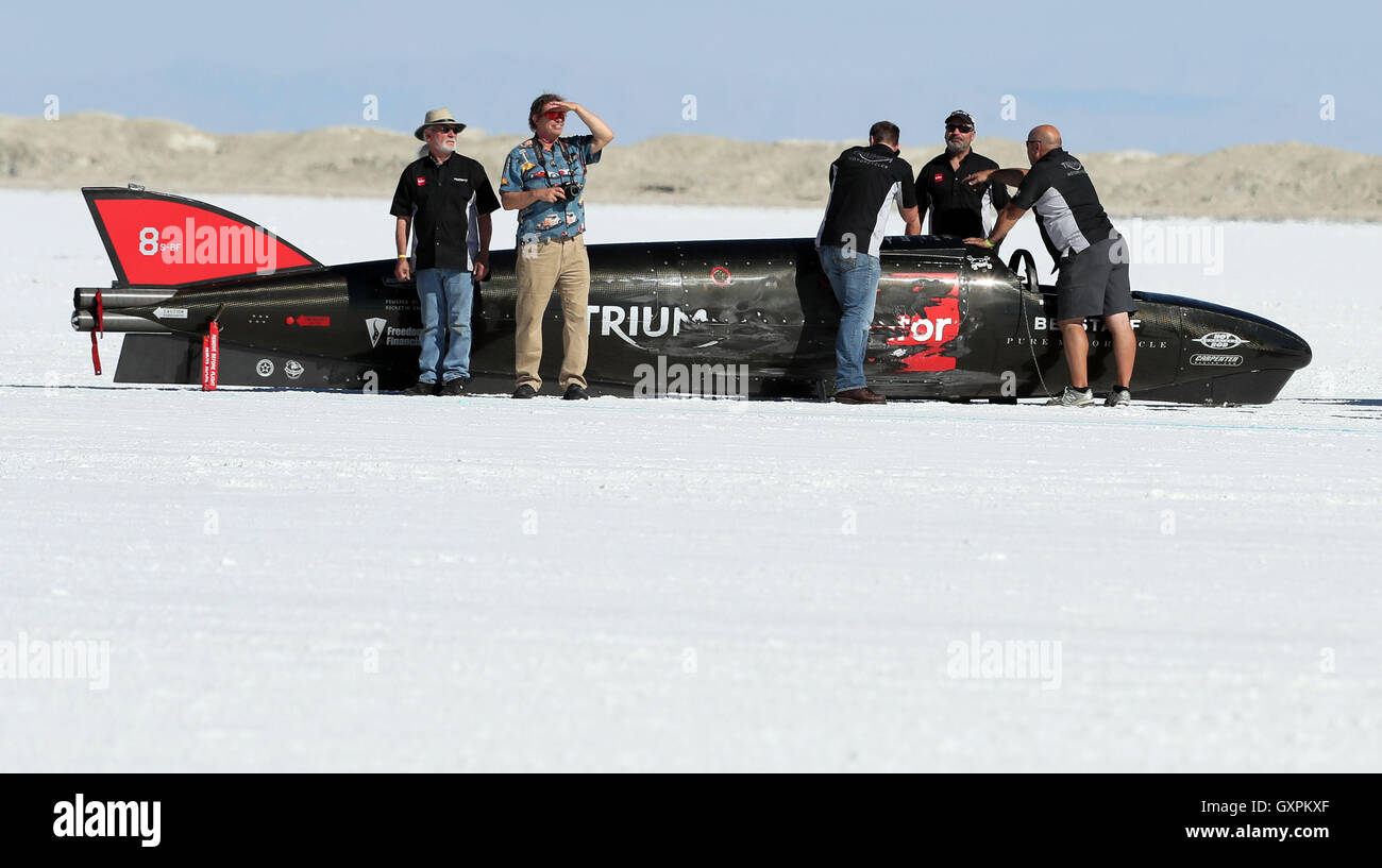 The Triumph Infor Rocket Streamliner with scratches along it's side ...