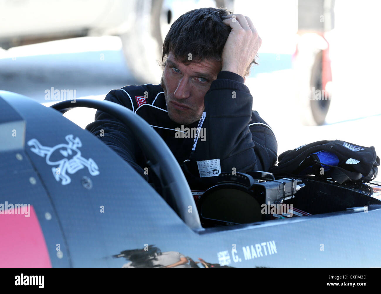 The Triumph Infor Rocket Streamliner is towed out of the pits at the ...