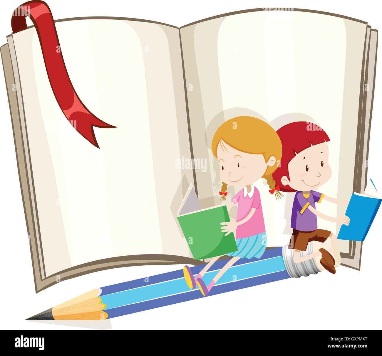 Children reading book together illustration Stock Vector Image & Art ...