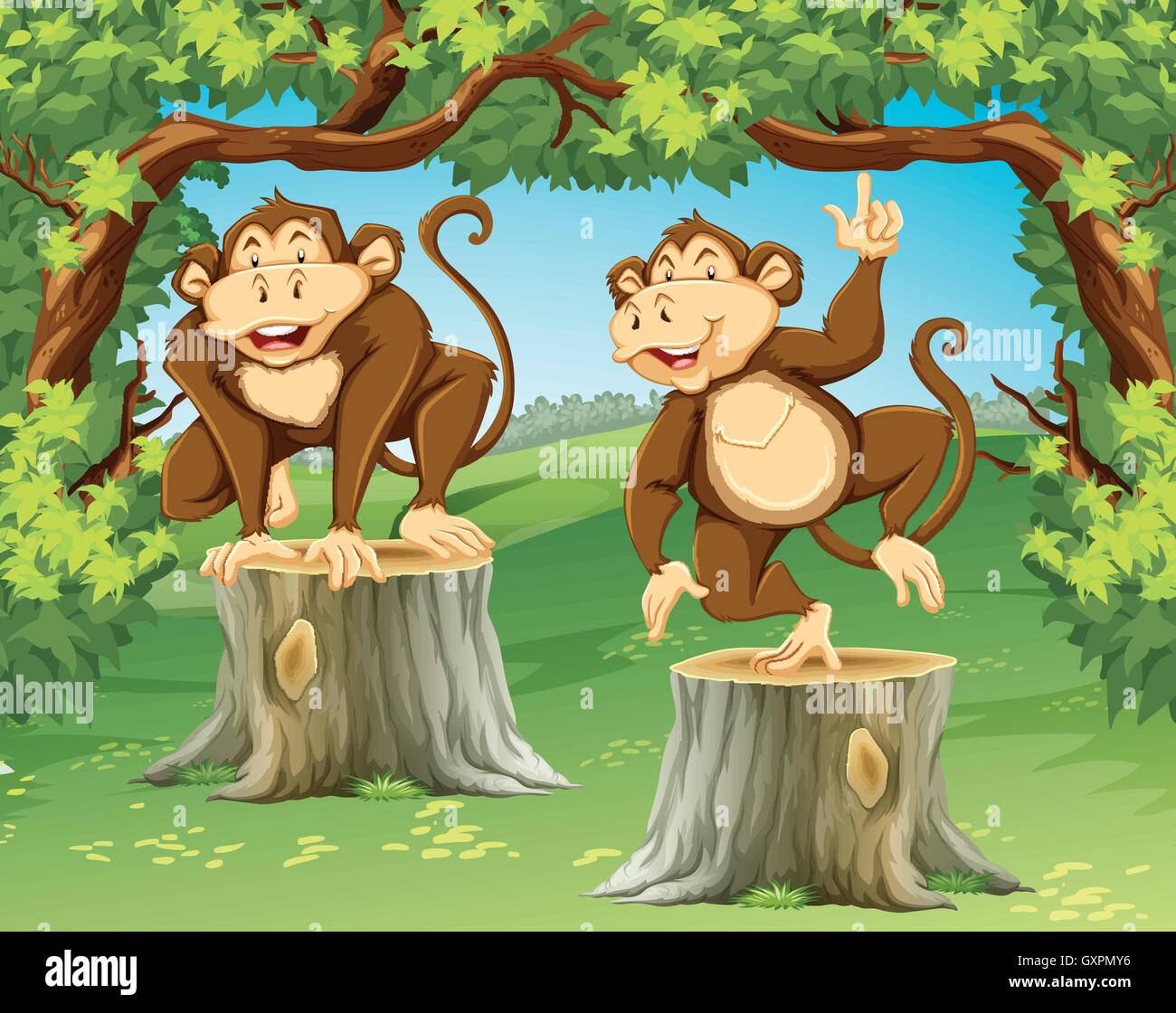 Two monkeys in the jungle illustration Stock Vector Image & Art - Alamy