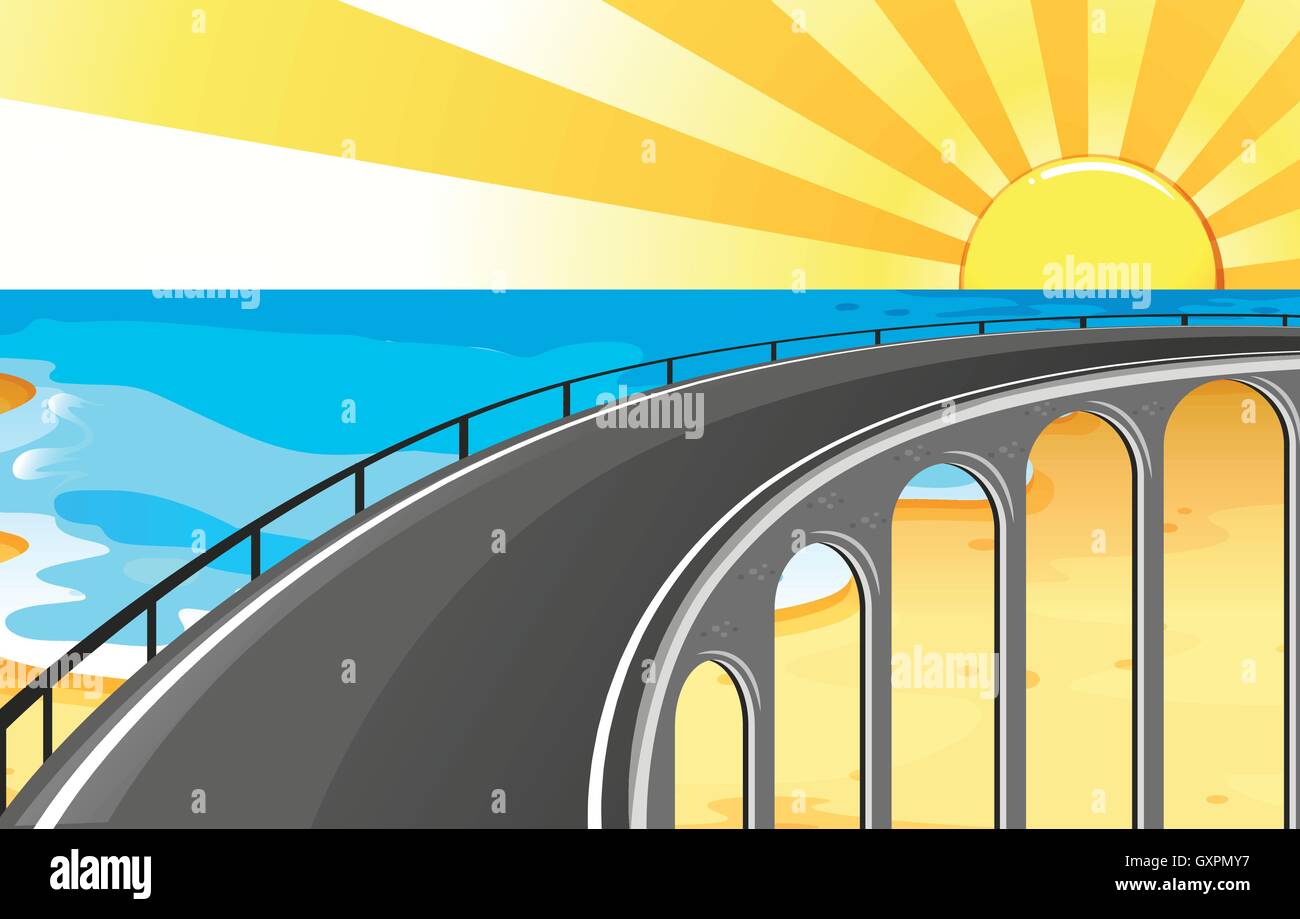 Scene with bridge and ocean illustration Stock Vector Image & Art - Alamy
