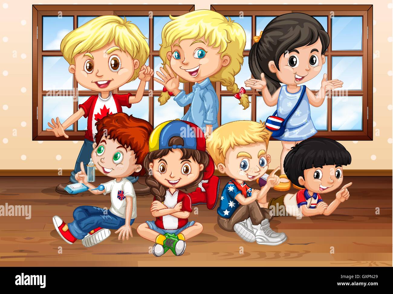 Many children in classroom illustration Stock Vector Image & Art - Alamy