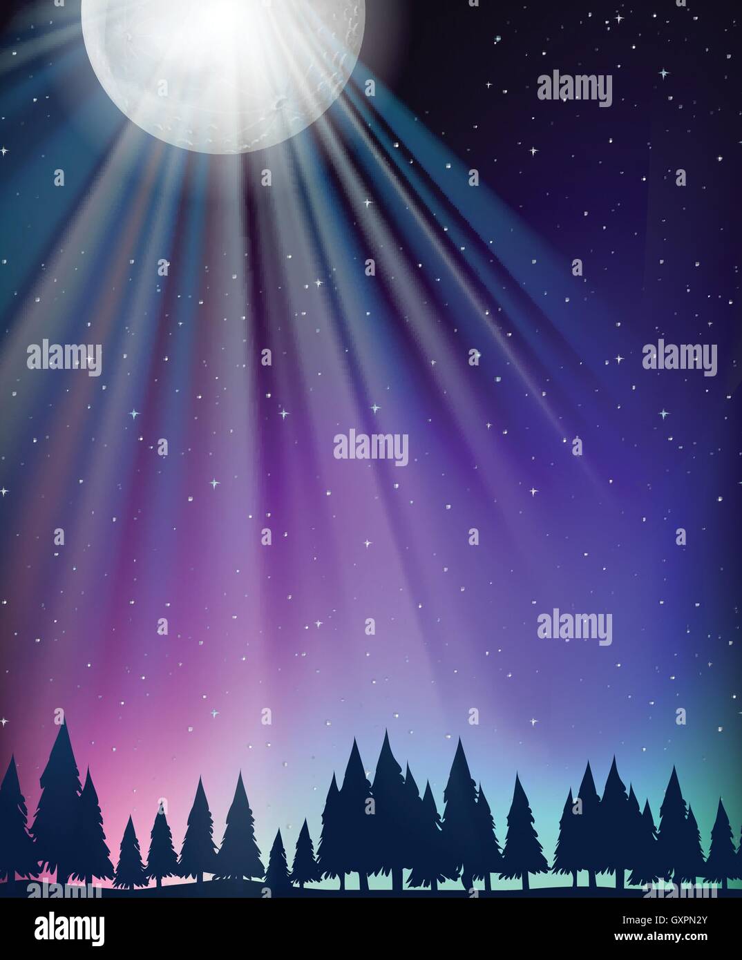 Nature scene with moon and stars illustration Stock Vector Image & Art ...