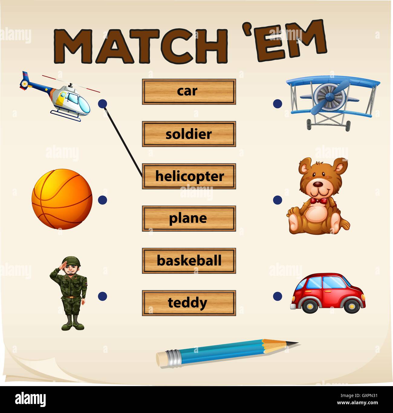 Matching game objects and words illustration Stock Vector Image & Art ...