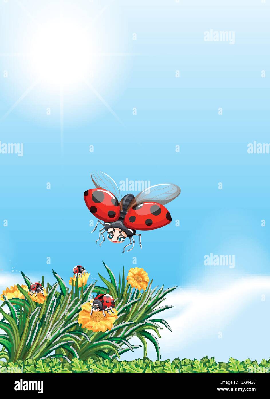 Ladybug flying in the garden illustration Stock Vector Image & Art - Alamy