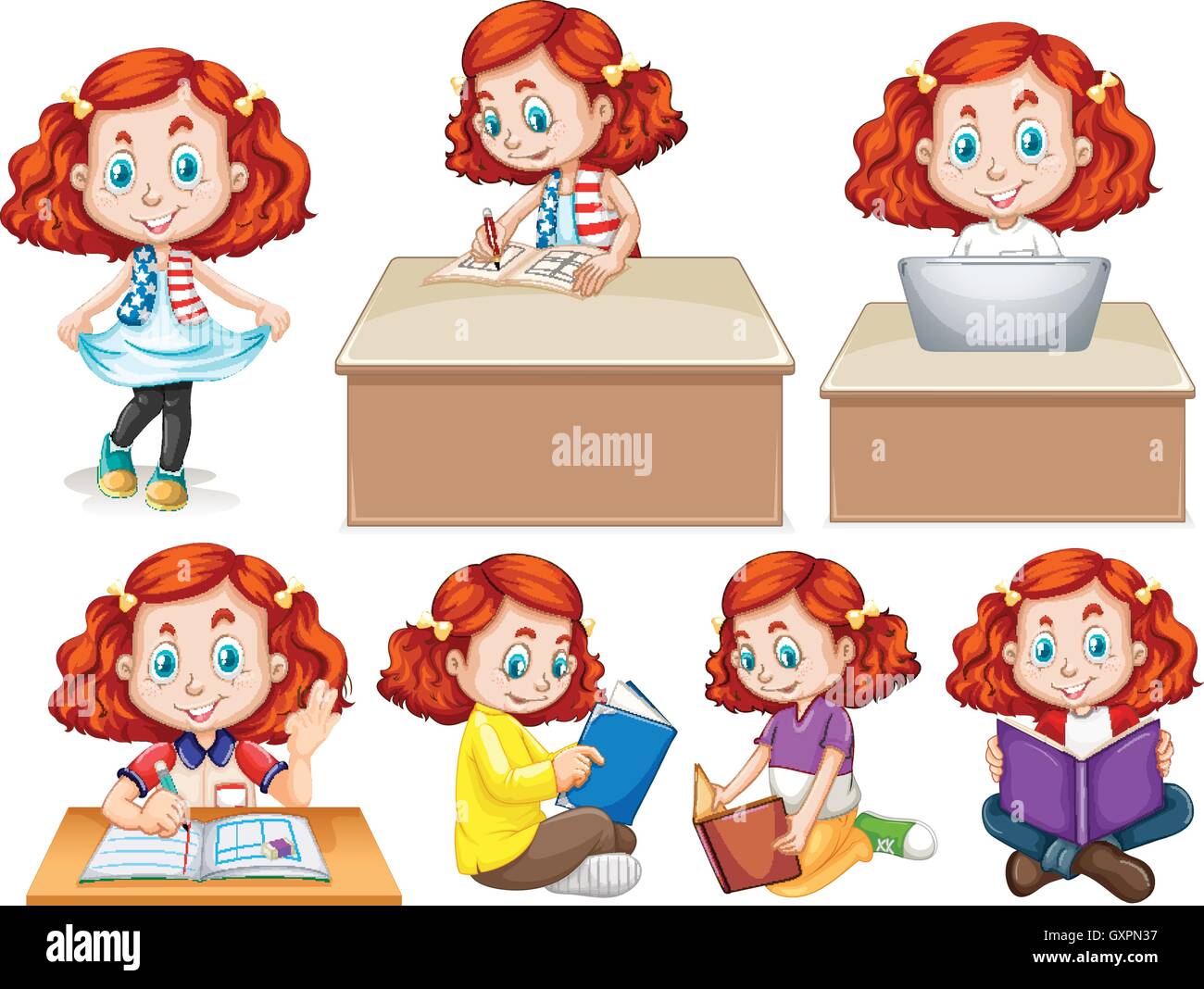 Girl doing different activities illustration Stock Vector Image & Art ...
