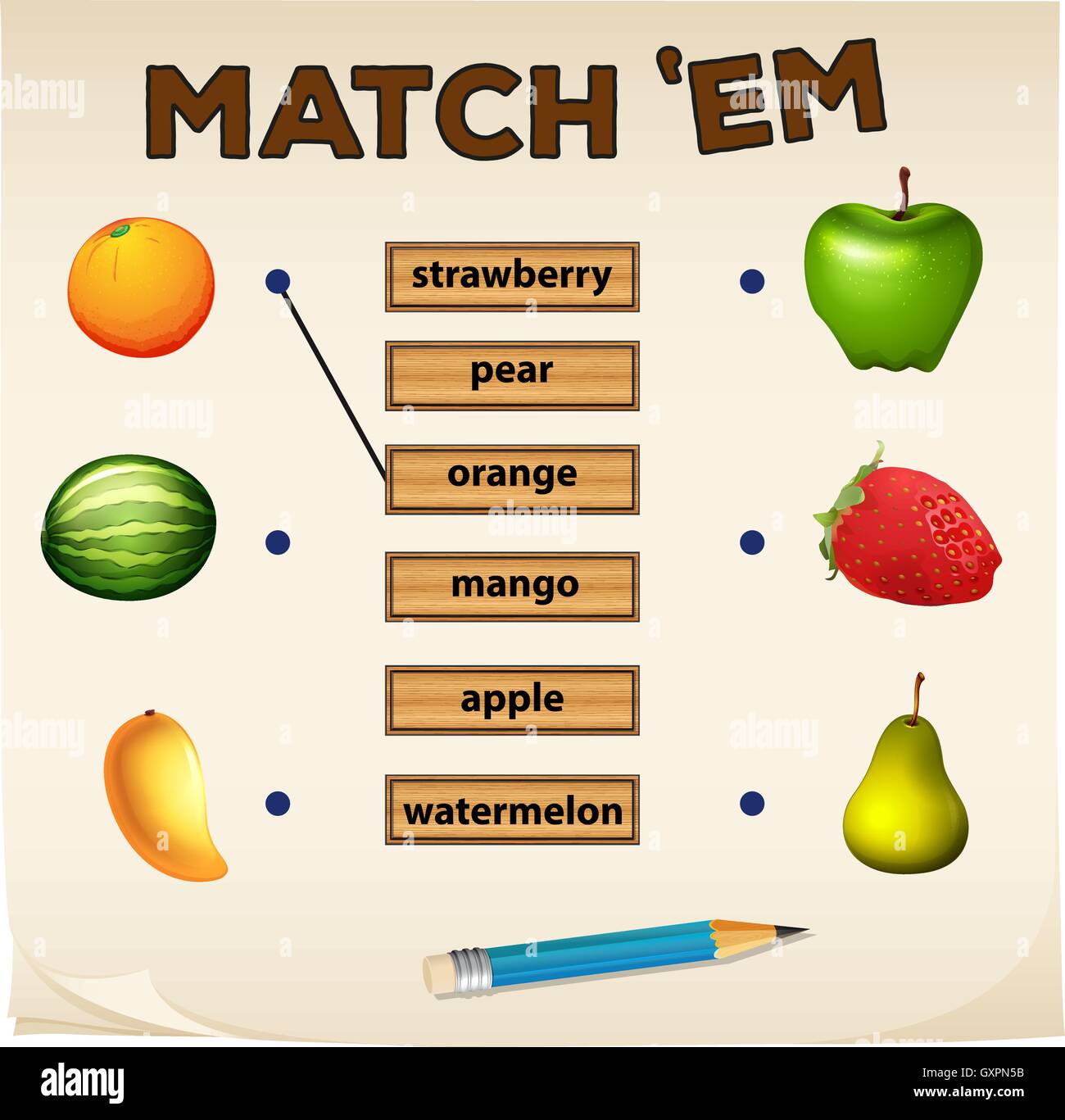 Matching game with fresh fruits illustration Stock Vector Image & Art ...