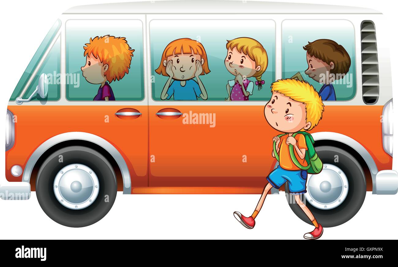 Boy walking pass camper van illustration Stock Vector Image & Art - Alamy