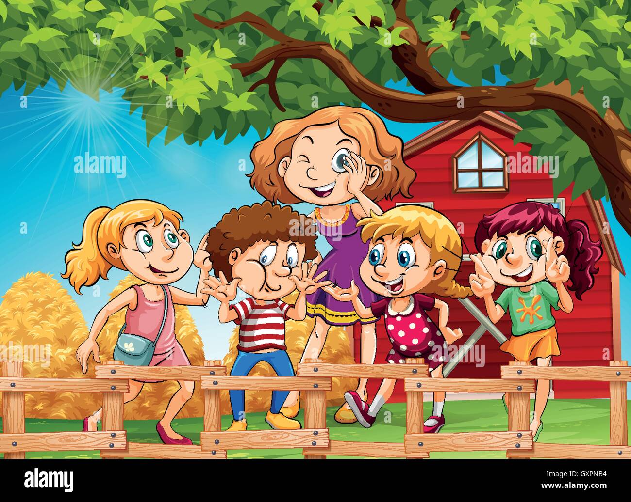 Kids in the countryside Stock Vector Images - Alamy