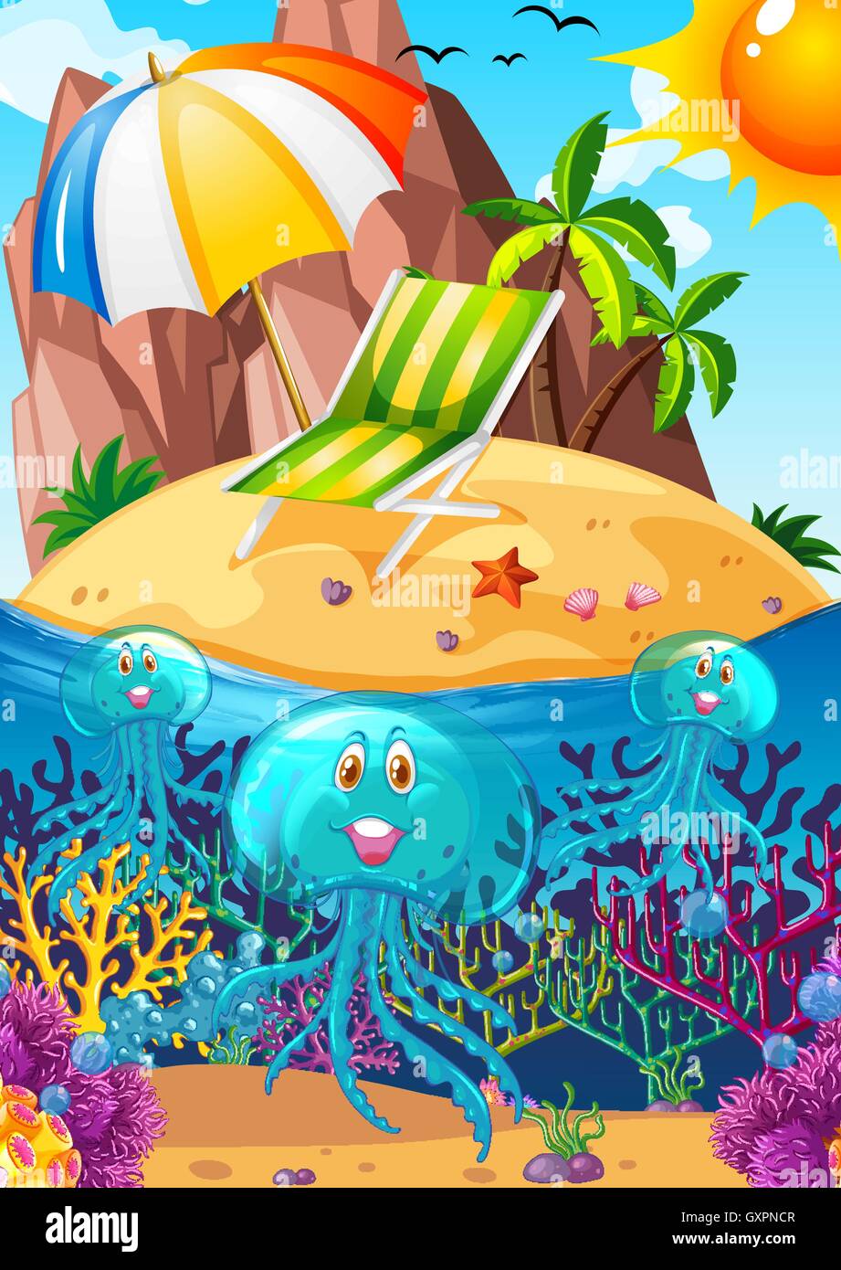 Ocean scene with jellyfish underwater illustration Stock Vector Image ...