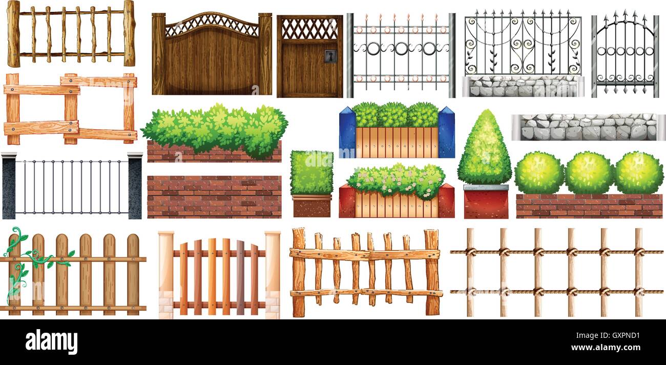 Different design of fence and wall illustration Stock Vector Image ...