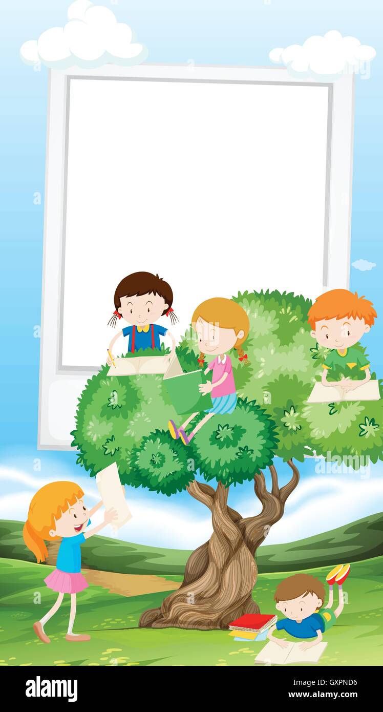 Paper template with children reading book illustration Stock Vector ...