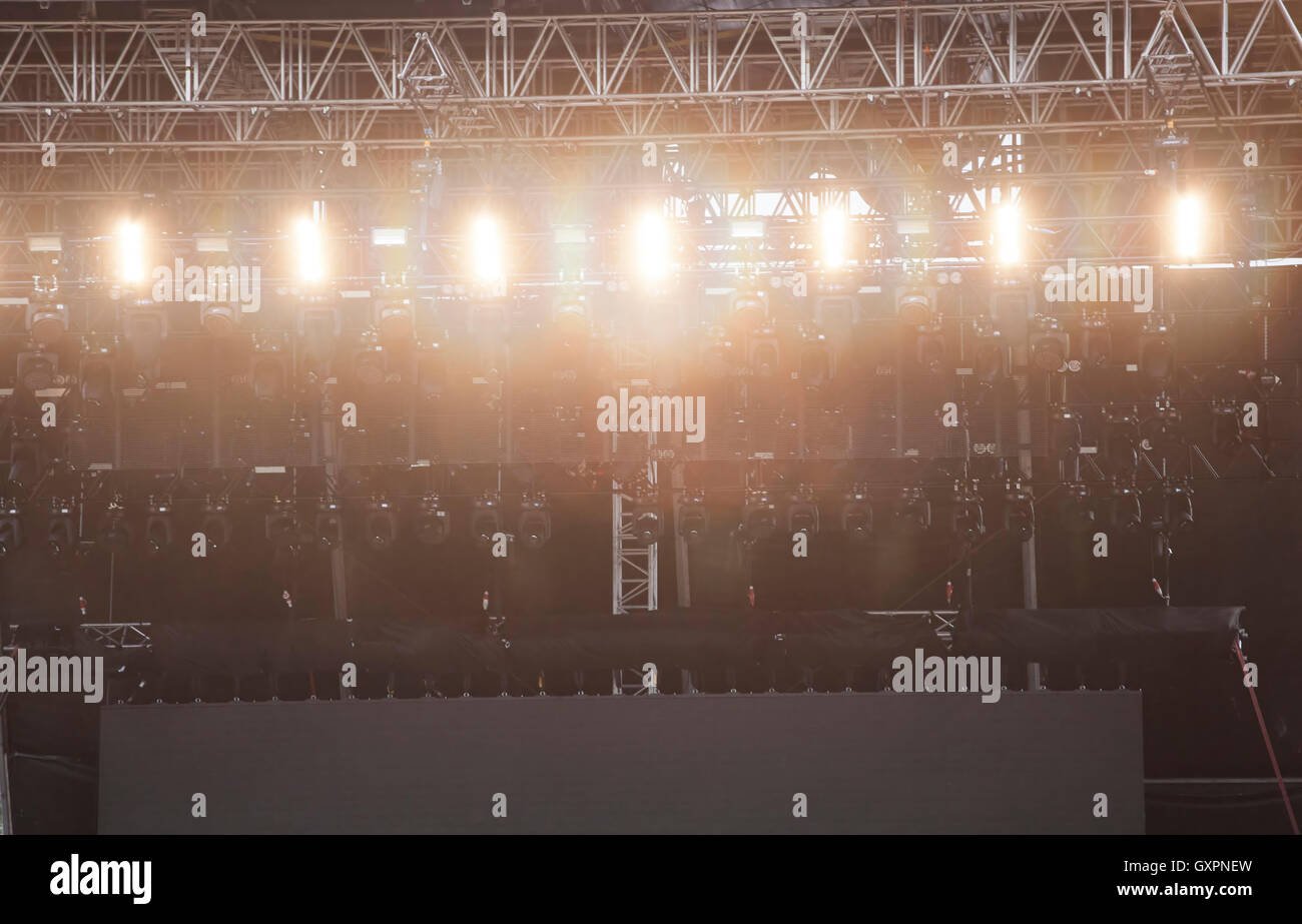 Stage lights and colorful smoke on electric concert Stock Photo - Alamy