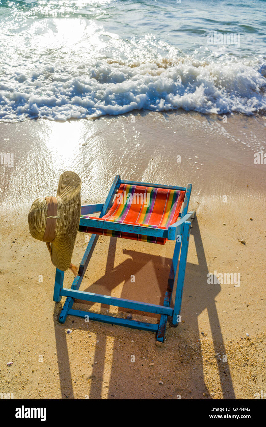 beach chair on the beach at sunset Stock Photo - Alamy