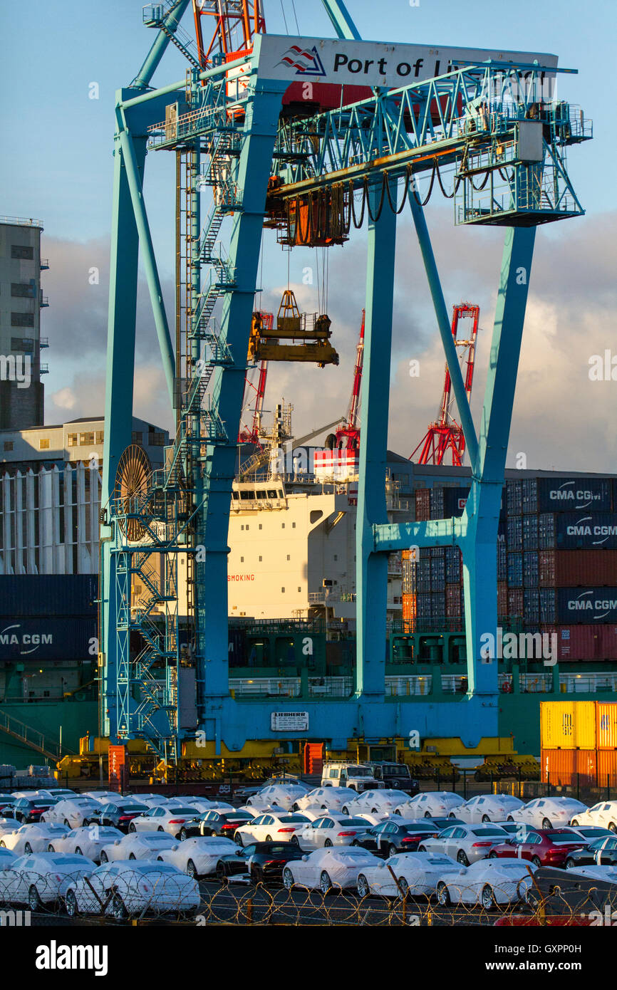 Cars waiting to be loaded at dock; Peel Ports £300m deep water ...