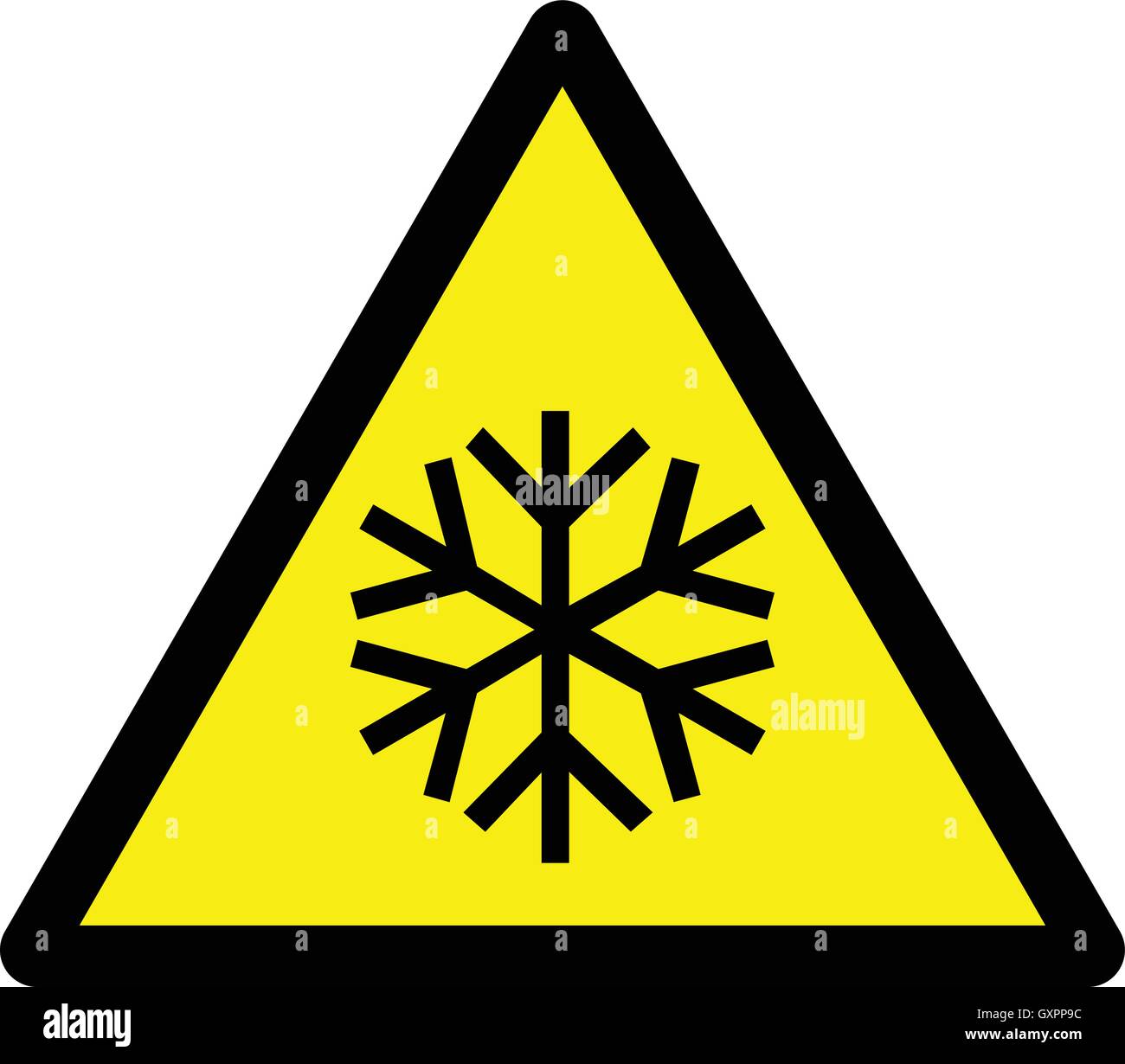 Low temperature warning sign, snow flake on a yellow background sign ...
