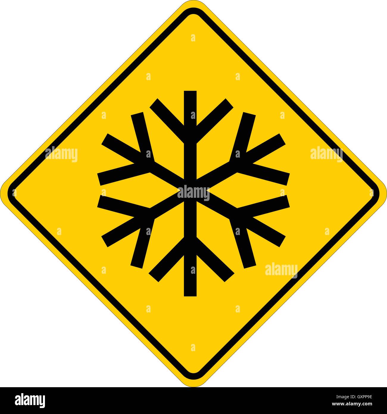 Cold warning sign. Low temperature yellow square warning sign. Snow ...