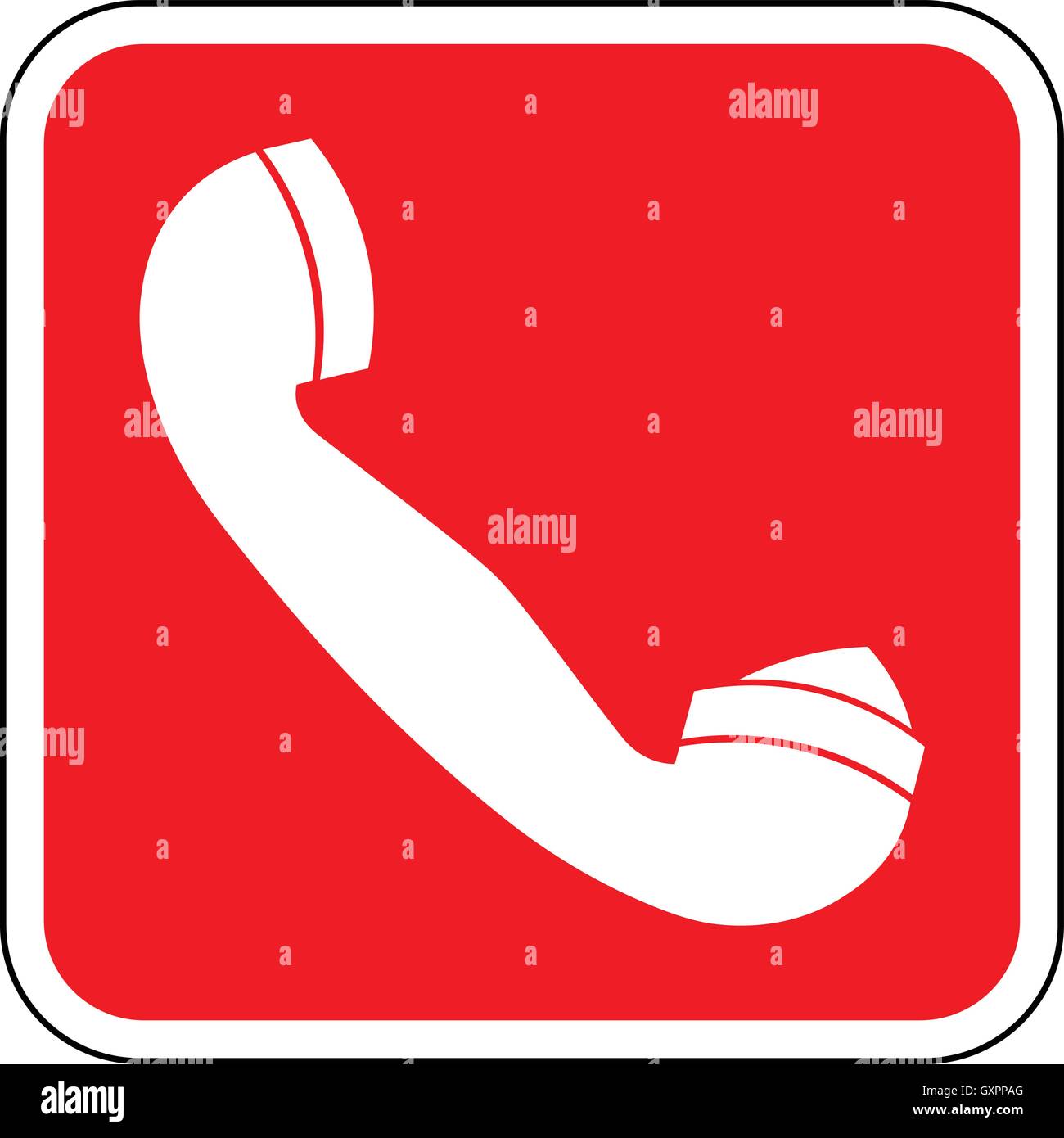 Emergency fire telephone sign, white phone icon on a red square ...