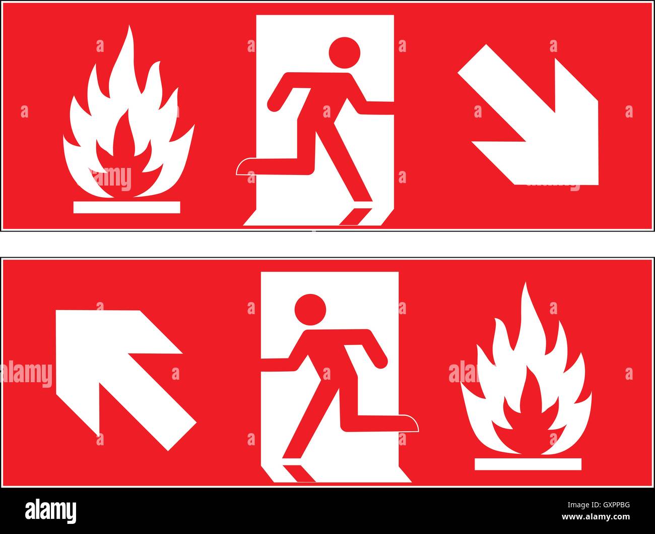Emergency fire exit downward right, Emergency fire exit upward left ...