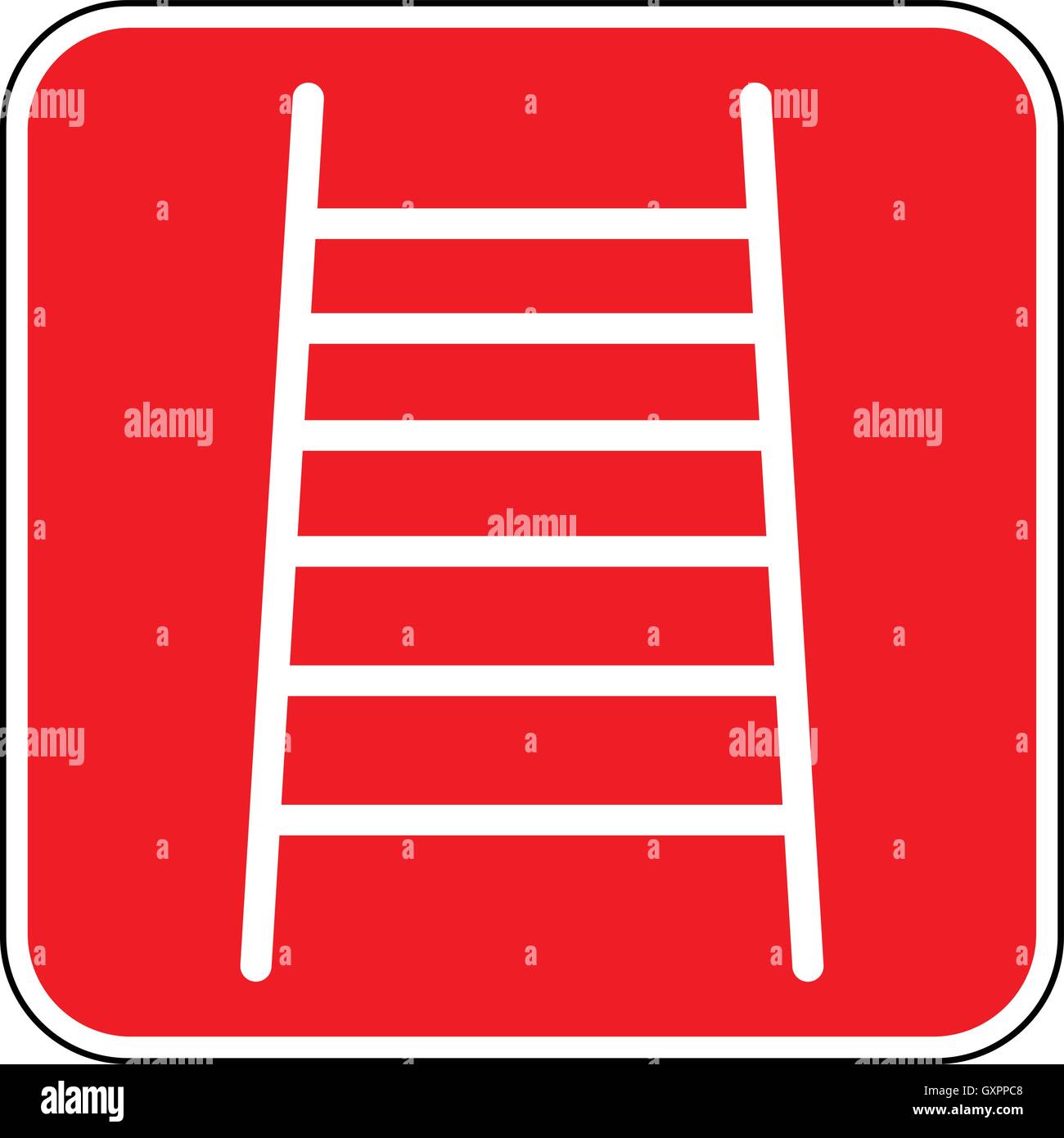 Emergency firefighting ladder sign, white ladder icon on a red square ...