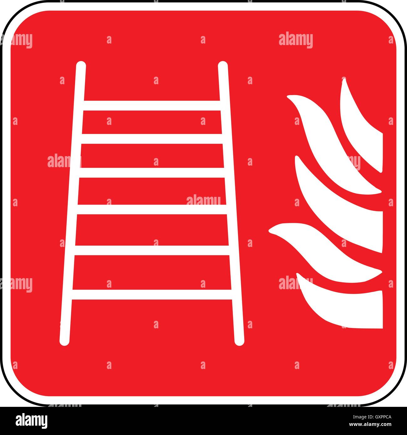 Emergency firefighting ladder sign, white ladder and flame icon on a ...
