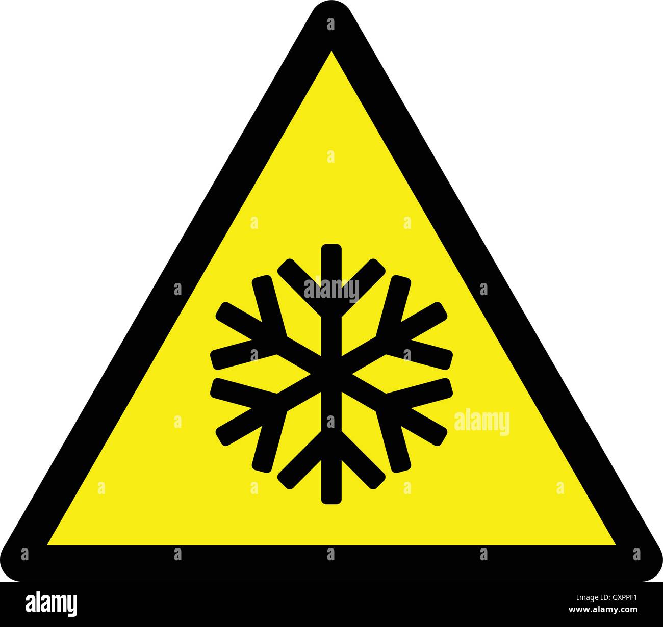 Low temperature warning sign, snow flake on a yellow background sign ...