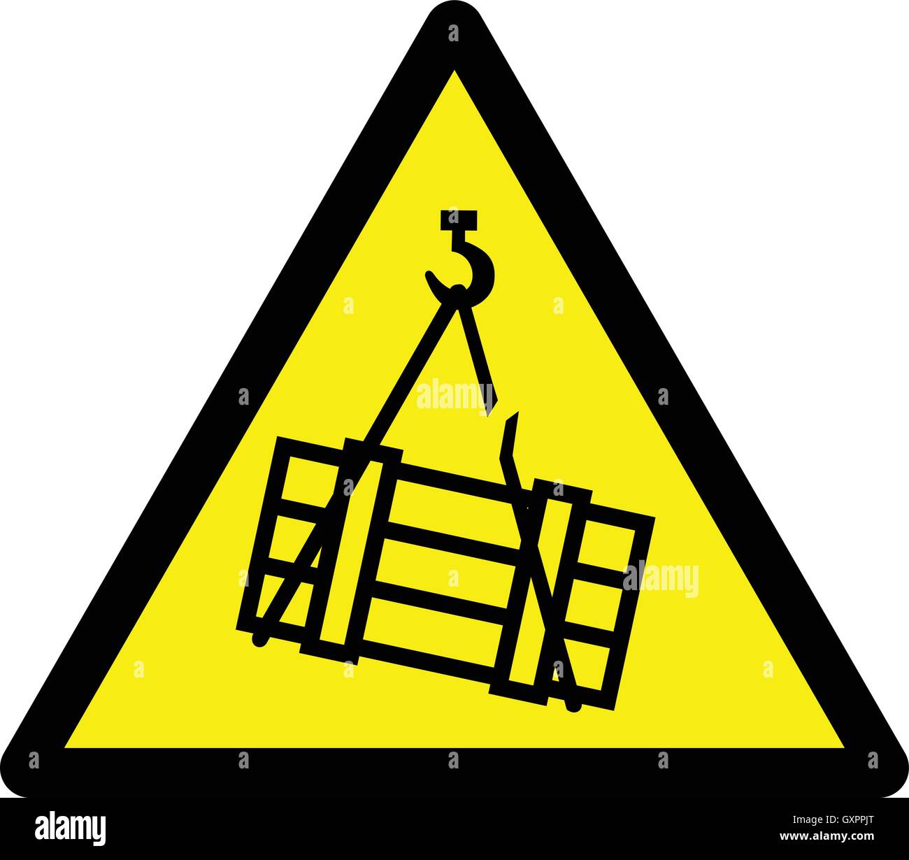 Overhead load warning sign, hooked package falling yellow triangle ...