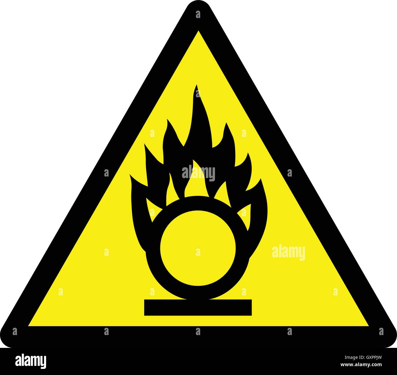 Oxidant material warning sign, yellow triangular warning sign with ...