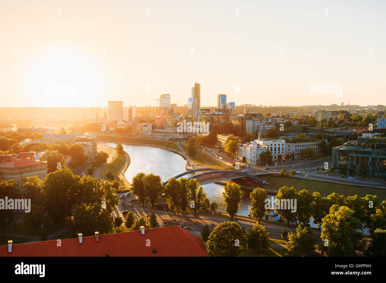 Sunset Sunrise Cityscape Of Vilnius, Lithuania In Summer. Beautiful ...