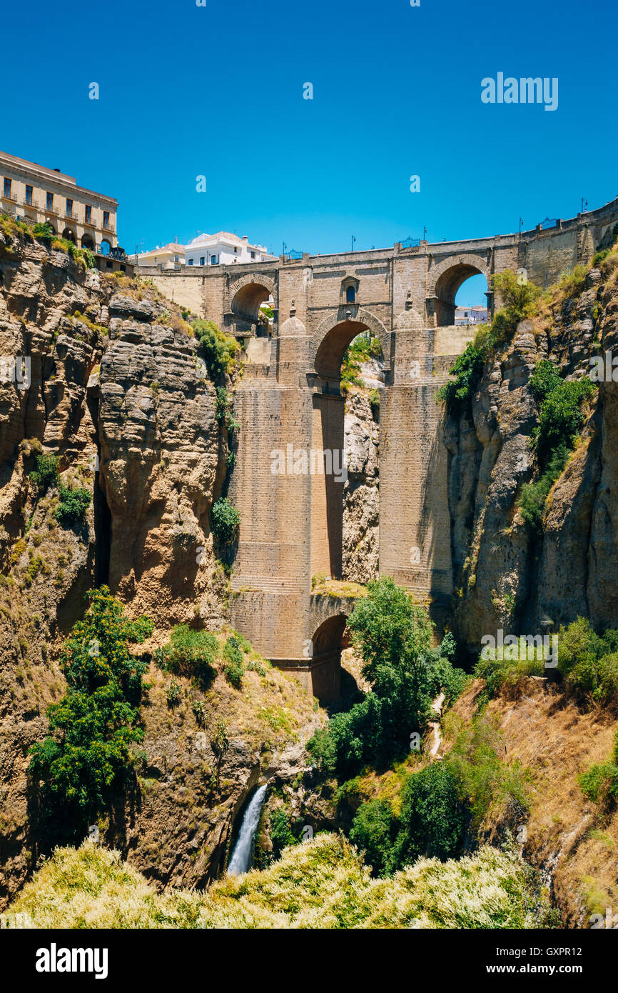 The New Bridge (Puente Nuevo) and waterfall in Ronda, Province Of ...